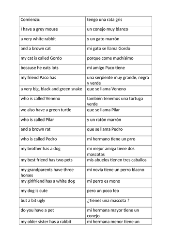Spanish Sentence Builders: Unit 1 Talking about pets - activities ...