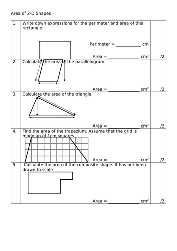 Area of 2D Shapes | Teaching Resources