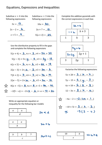 Equations, Expressions and Inequalities | Teaching Resources