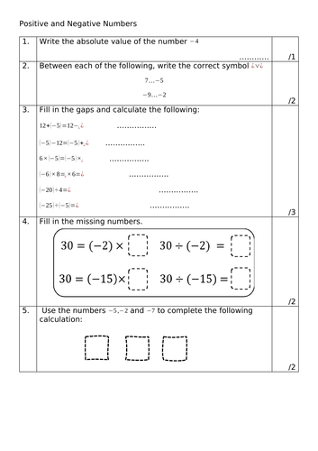 Positive And Negative Numbers | Teaching Resources