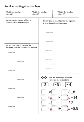 Positive and Negative Numbers | Teaching Resources