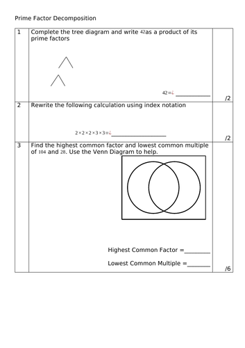 Prime Factor Decomposition Teaching Resources