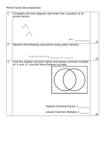 Prime Factor Decomposition Teaching Resources