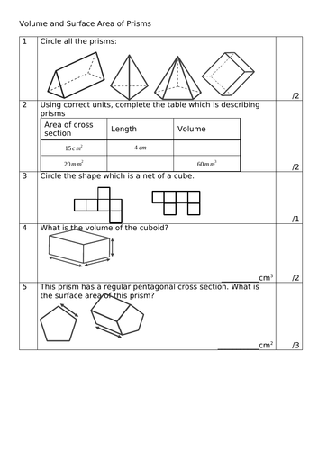 Volume and Surface Area of Prisms | Teaching Resources