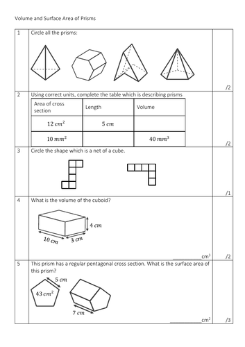 Volume and Surface Area of Prisms | Teaching Resources