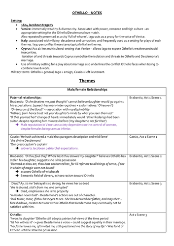 COMPLETE A* OTHELLO NOTES | Teaching Resources