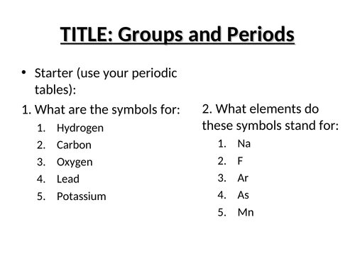 Groups and periods | Teaching Resources