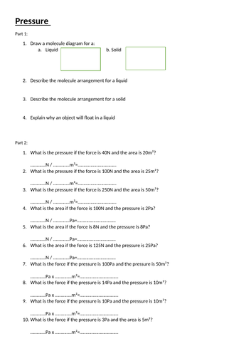 Pressure in solids and liquids | Teaching Resources