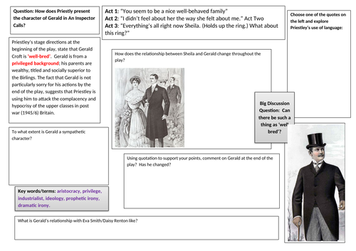 An Inspector Calls Character Worksheets | Teaching Resources