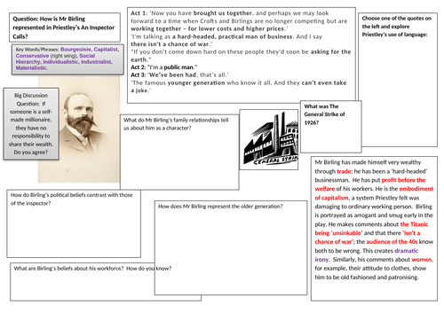 An Inspector Calls Character Worksheets | Teaching Resources