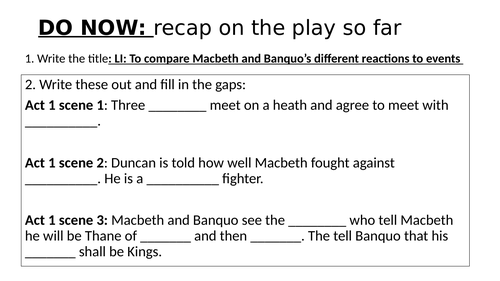 Comparing Macbeth and Banquo in Act 1 scene 3 | Teaching Resources