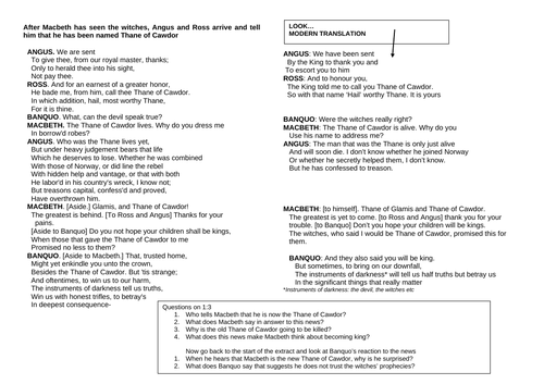 Comparing Macbeth and Banquo in Act 1 scene 3 | Teaching Resources