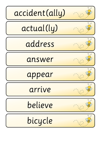 Year 3/4 Common Exception Word Bee Cards | Teaching Resources