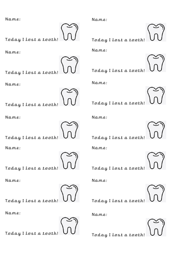 Lost tooth sticker templates | Teaching Resources
