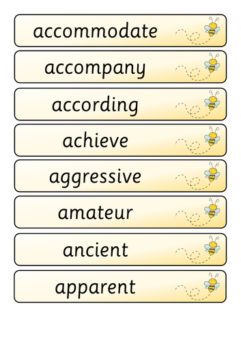 Year 5/6 Common Exception Word Bee Cards | Teaching Resources