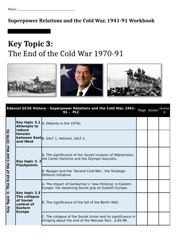 Edexcel 9-1 Superpower Relations and the Cold War KT3 Workbook: The End ...