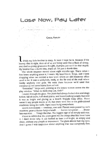 “Lose Now, Pay Later” by Carol Farley Close Reading Questions ...