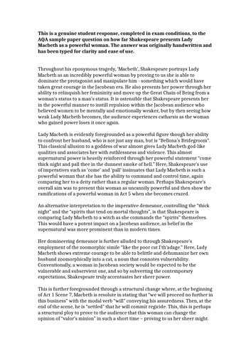 Macbeth GCSE Grade 9 Example Answers | Teaching Resources