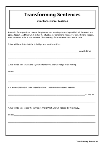 Transforming Sentences Using CONNECTORS | Teaching Resources