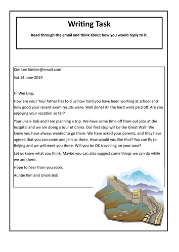 WRITING Task: INFORMAL EMAIL (related to trip to China) | Teaching ...