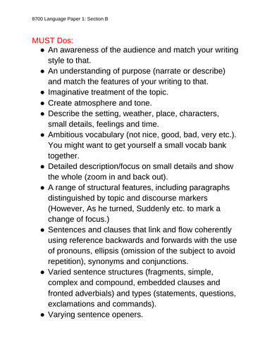 English Language Paper 1, Creative Writing | Teaching Resources