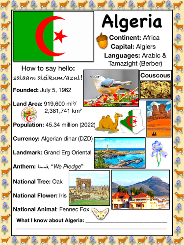 ALGERIA History & Geography, Travel The World Worksheet | Teaching ...