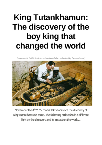 King Tutankhamun Reading Comprehension Sample | Teaching Resources
