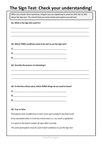 A-LEVEL PSYCHOLOGY: The Sign Test (Research Methods) | Teaching Resources