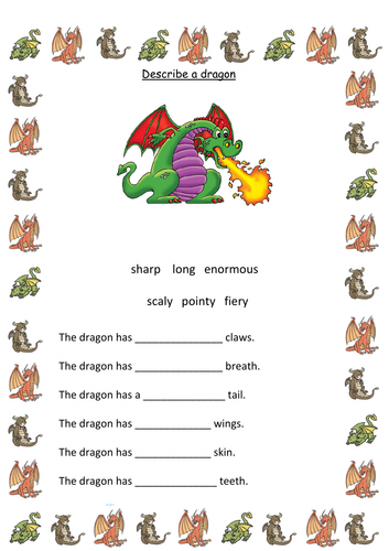 Describe a dragon- Literacy, description, adjectives | Teaching Resources