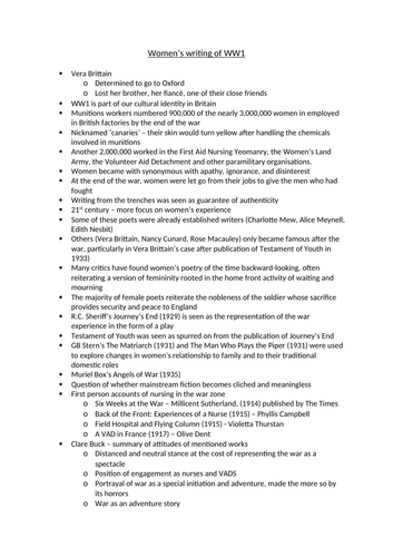 A Level English Literature Women's Writing in WW1 | Teaching Resources