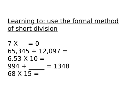 Y6 Maths: formal written method of short division (no remainders ...