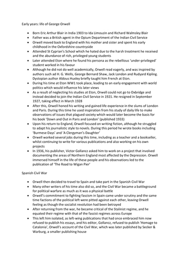 George Orwell Fact File | Teaching Resources