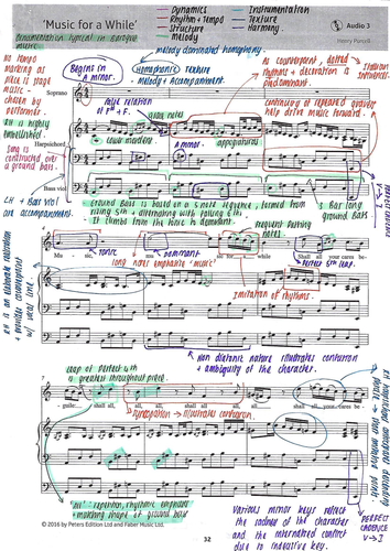 Edexcel GCSE Music - Annotated Score of 'Music For A While' By Purcell | Teaching Resources