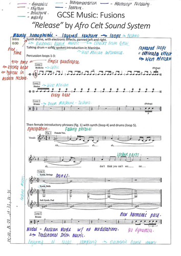Edexcel GCSE Music - Annotated Score of 'Release' By Afro Celt Sound ...