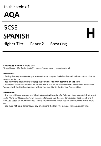 GCSE Spanish- Photo cards-Higher-Theme 1 | Teaching Resources