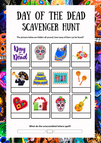Day of the Dead Find the Clues Scavenger Fun Classroom Hunt. | Teaching ...