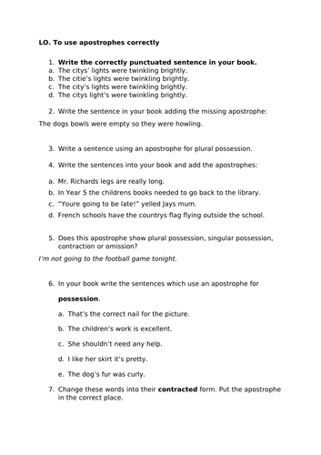 Using apostrophe's correctly | Teaching Resources