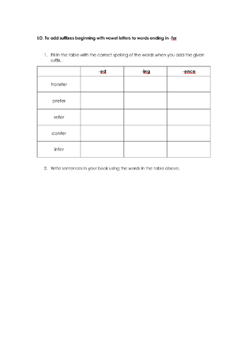 -fer spelling worksheet | Teaching Resources