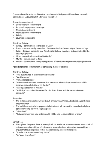 A Level English Literature The Great Gatsby and Pre-19th Century Poetry ...