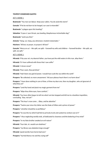 A LEVEL ENGLISH LIT TEMPEST QUOTES | Teaching Resources