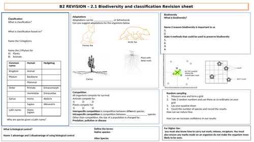 Revision Sheets for WJEC Biology B2 | Teaching Resources