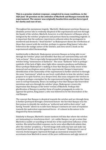 GCSE 9-1 AQA Macbeth Grade 9 Sample Answer - Banquo, Macbeth ...