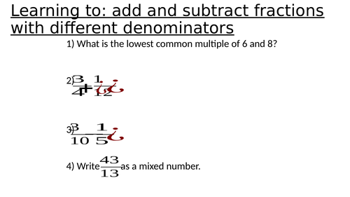 Y6 Maths: Add and subtract fractions with different denominators ...
