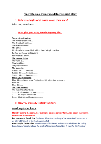 Crime Writing: Fiction Unit (8 Lessons) | Teaching Resources