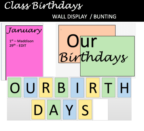 pastel class birthday display EDITABLE | Teaching Resources