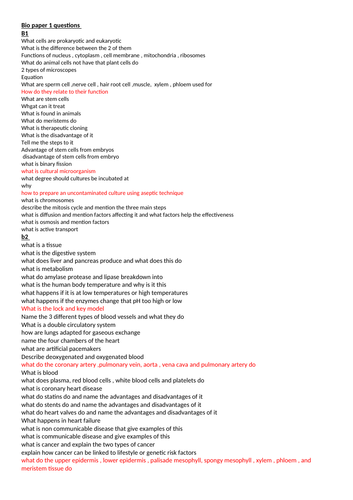 GCSE biology paper 1 recall questions grade 9 material | Teaching Resources