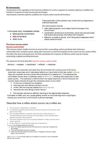 GCSE biology topic 5 homeostasis grade 9 material notes | Teaching ...