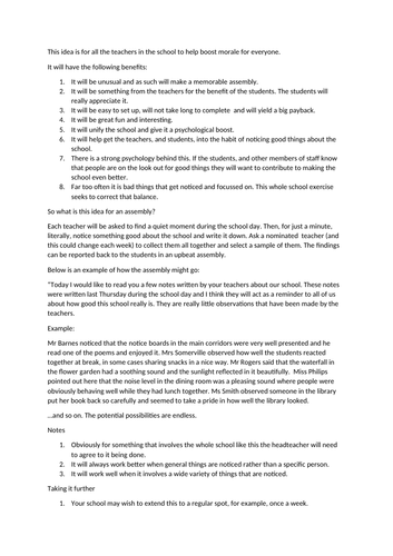 A whole school idea to boost morale | Teaching Resources