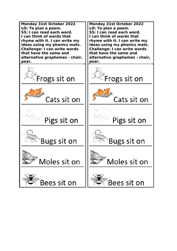 Oi Frog Year 1 Literacy Plan 8 day - Rhyming words, Plan a Poem ...