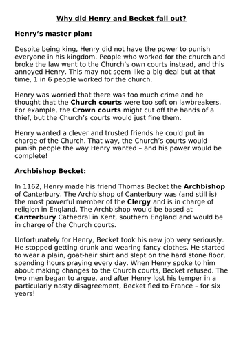 Henry II Thomas Becket | Teaching Resources